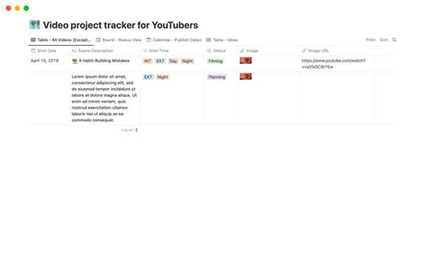 Video Project Tracker Notion Template