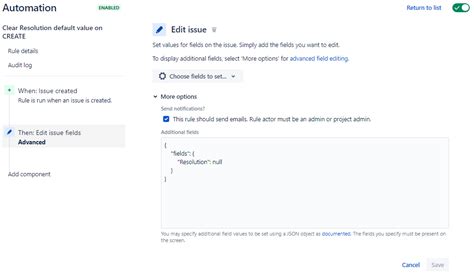 solved how can i clear the resolution field in jira autom