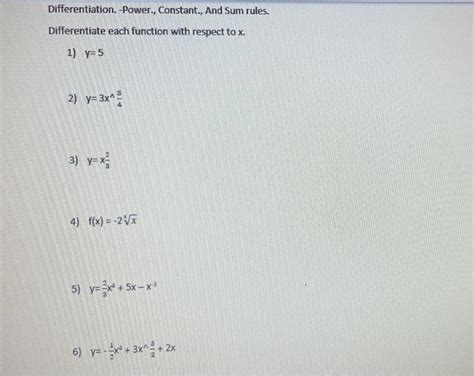 Solved Differentiation Power Constant And Sum Rules Chegg