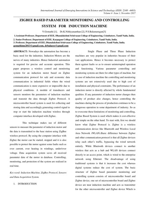 pdf zigbee based parameter monitoring and controlling system for induction machine