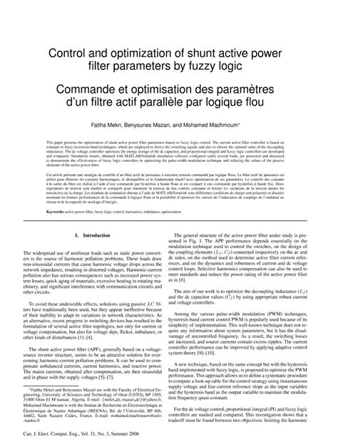 control and optimization of shunt active power filter parameters by fuzzy logic ieee journals
