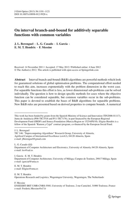 pdf on interval branch and bound algorithm for additively separable functions with one common