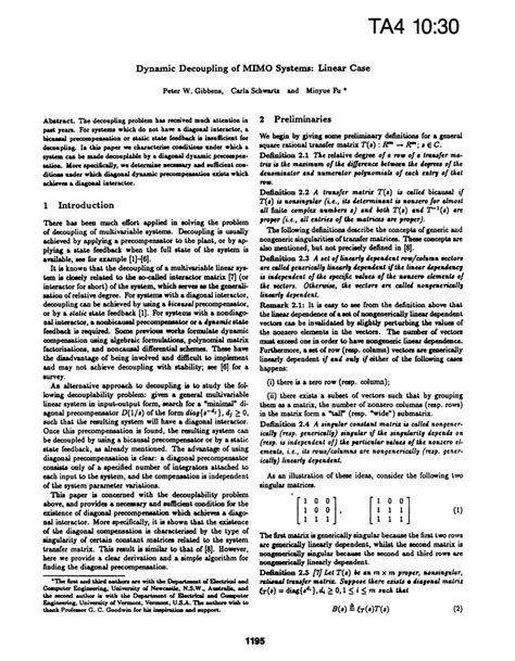 pdf dynamic decoupling of mimo systems linear case