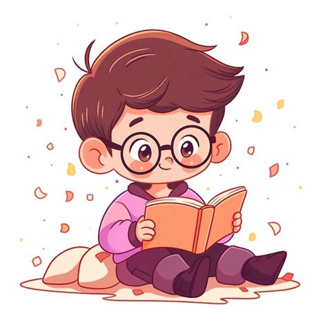 Niño de dibujos animados leyendo un libro sentado en el suelo ai