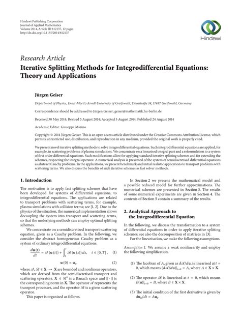 pdf iterative splitting methods for integrodifferential equations theory and applications