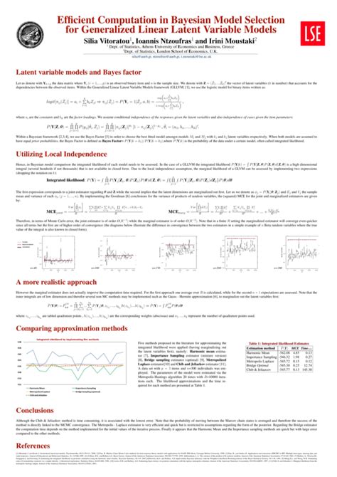 pdf marginal likelihood approximation and bayes factor in generalized linear latent variable