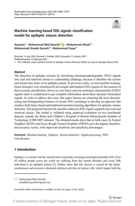 machine learning based eeg signals classification model for epileptic seizure detection