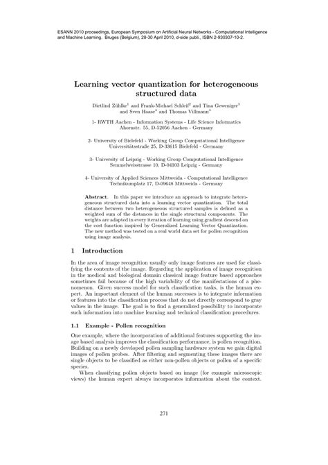 pdf learning vector quantization for heterogeneous structured data