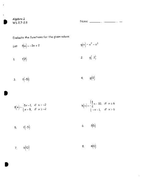 evaluating functions practice pdf