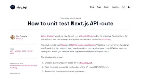 How To Unit Test Next Js API Route Nico S Blog