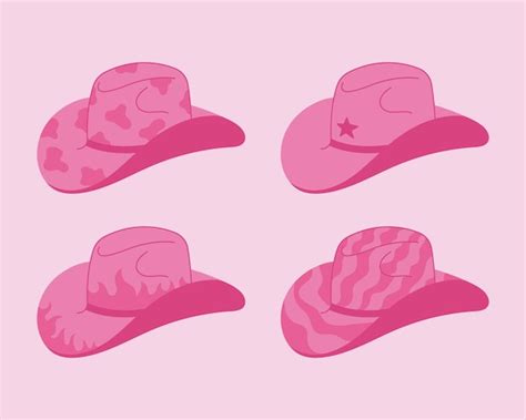 Conjunto De Ilustración De Sombreros De Vaquero De Vector Rosa Elementos Del Salvaje Oeste De