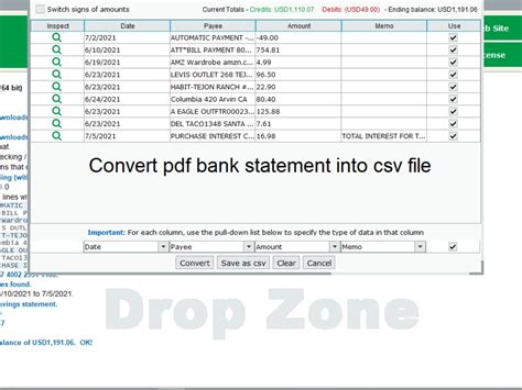 convert pdf bank statement to csv file import and categorize into qbo upwork