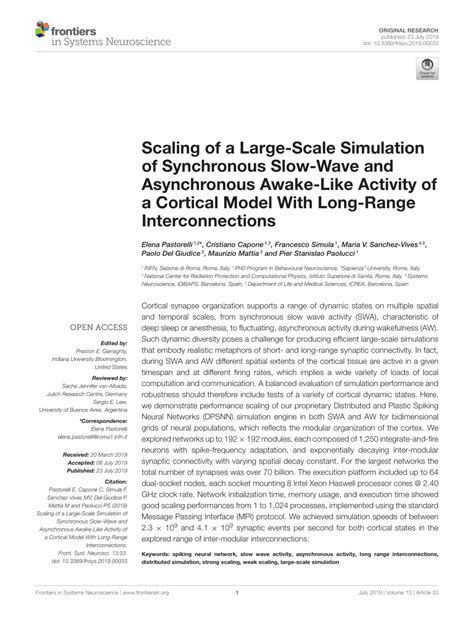 pdf scaling of a large scale simulation of synchronous slow wave and asynchronous awake like