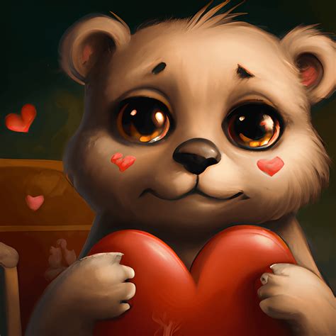 Cute Fluffy Teddy Bear With A Heart Portrait · Creative Fabrica