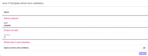 ionic template driven form validation detail with an example