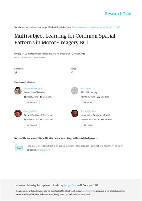 pdf multisubject learning for common spatial patterns in motor imagery bci georges otte