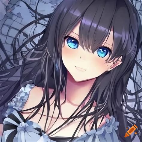 Cute Anime Girl With Black Hair And Blue Eyes