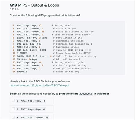 get answer q19 mips output and loops 6 points consider the following mips transtutors