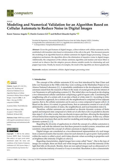 pdf modeling and numerical validation for an algorithm based on cellular automata to reduce