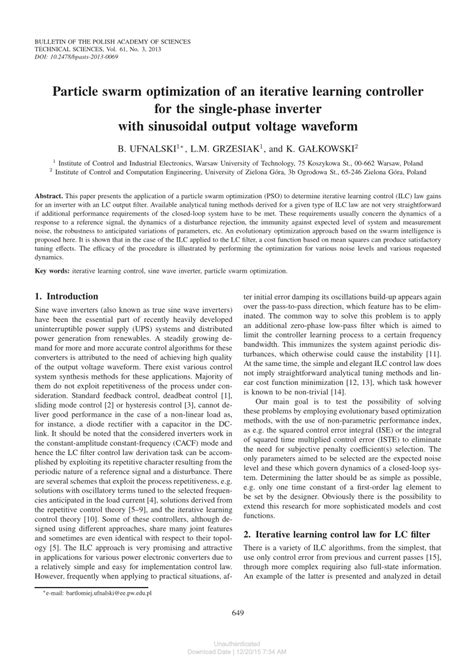 pdf particle swarm optimization of an iterative learning controller for the single phase