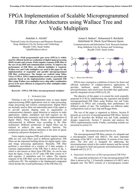 pdf fpga implementation of scalable microprogrammed fir filter architectures using wallace