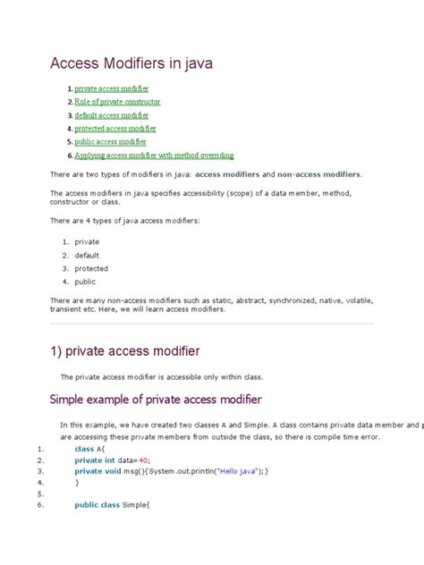 access modifiers in java pdf method computer programming class computer programming