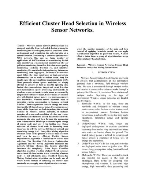 efficient cluster head selection in wireless sensor networks pdf