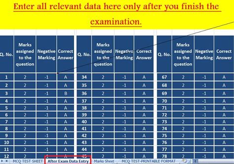 download multiple choice questions mcq test sheet excel template exceldatapro