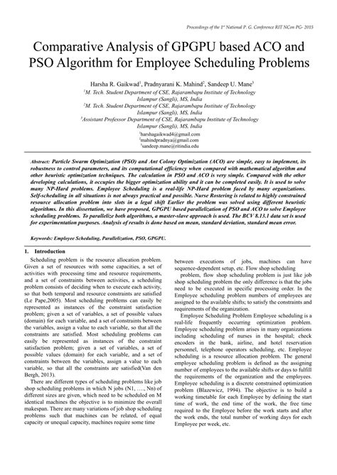 pdf comparative analysis of gpgpu based aco and pso algorithm for employee scheduling problems