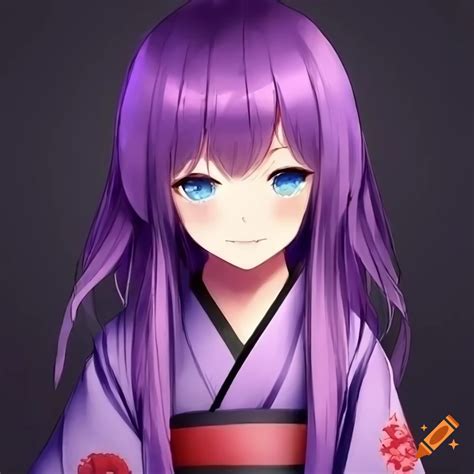 Portrait Of A Girl With Purple Hair And Blue Eyes On Craiyon