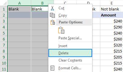 How To Remove Blank Columns In Excel