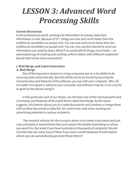 3 advance word processing skills lesson 3 advanced word processing skills lesson discussion