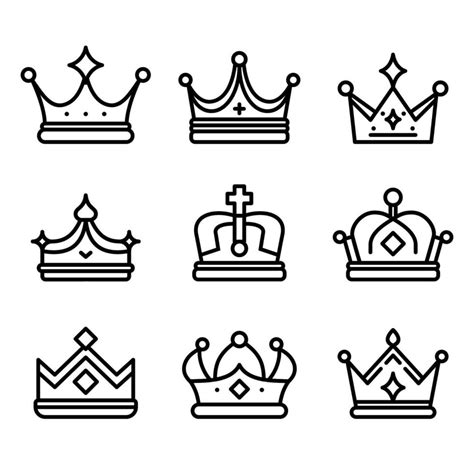 Set Of Crown Icons In Modern Thin Line Style Collection Coat Of Arms