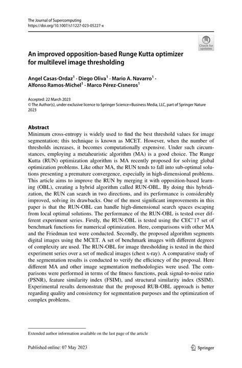 pdf an improved opposition based runge kutta optimizer for multilevel image thresholding