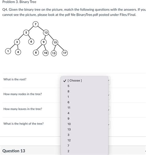 solved q4 given the binary tree on the picture match the