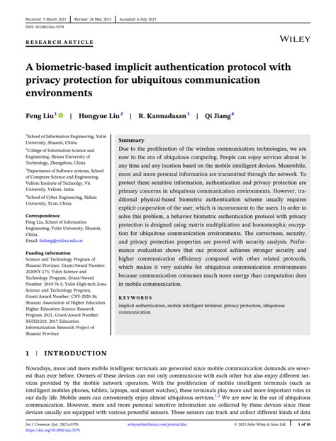 a biometric‐based implicit authentication protocol with privacy protection for ubiquitous