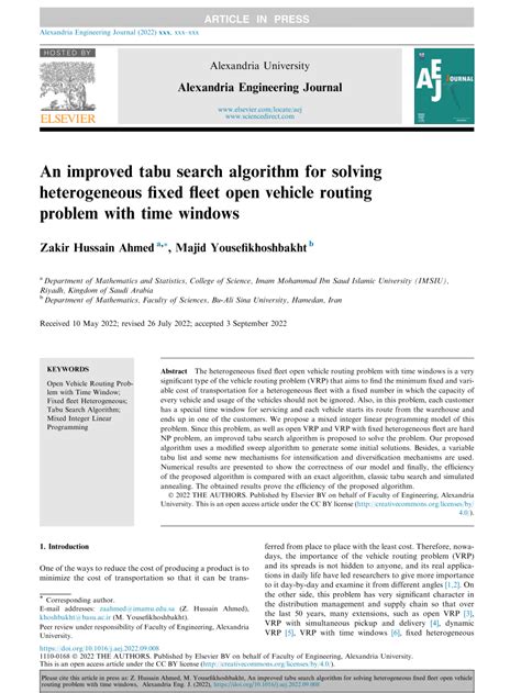 pdf an improved tabu search algorithm for solving heterogeneous fixed fleet open vehicle