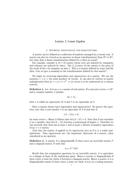 2 linear algebra class note for lecture 2 lecture 2 linear algebra 1 matrices