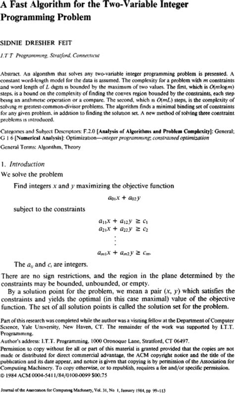 a fast algorithm for the two variable integer programming problem journal of the acm