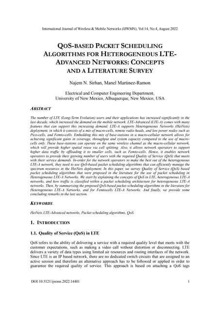 qos based packet scheduling algorithms for heterogeneous lte advanced networks concepts and a