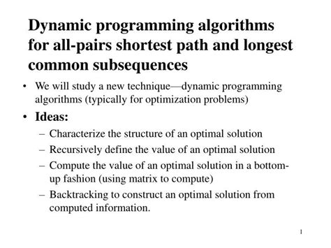 ppt dynamic programming algorithms for all pairs shortest path and longest common subsequences