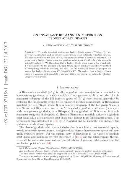pdf on invariant riemannian metrics on ledger obata spaces