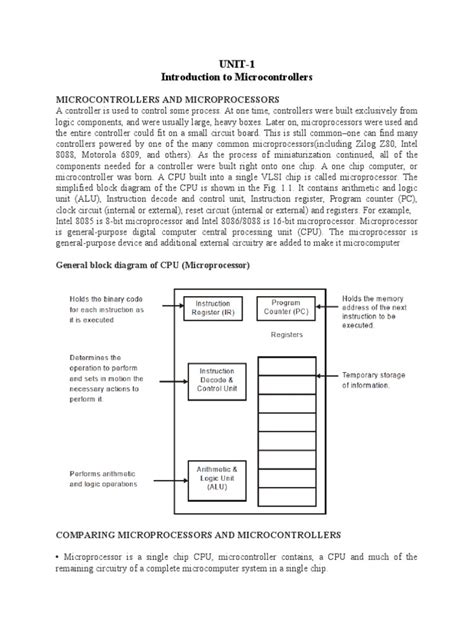 unit 1 introduction to microcontrollers pdf microprocessor central processing unit