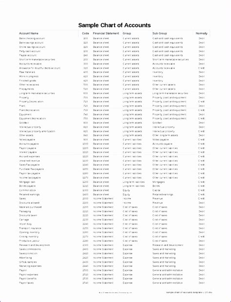 Excel Chart Of Accounts Template