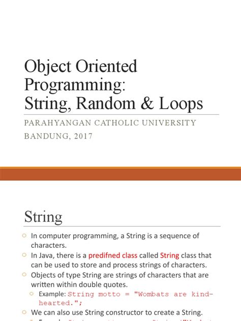 object oriented programming string random and loops parahyangan catholic university bandung