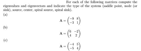 solved for each of the following matrices compute the eigenvalues and eigenvectors and indicate