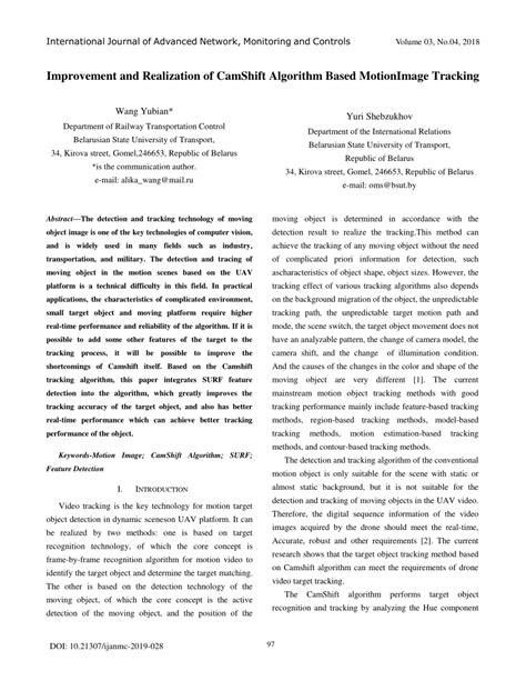 pdf improvement and realization of camshift algorithm based motionimage tracking