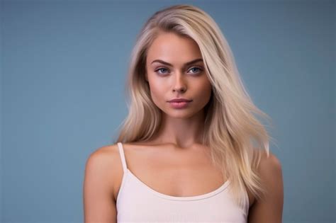 Premium Photo A Blonde Model With Blonde Hair And A Blue Eyeshadow