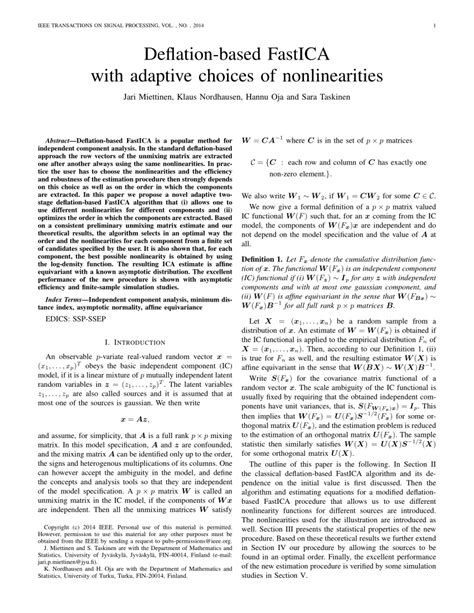 pdf deflation based fastica with adaptive choices of nonlinearities