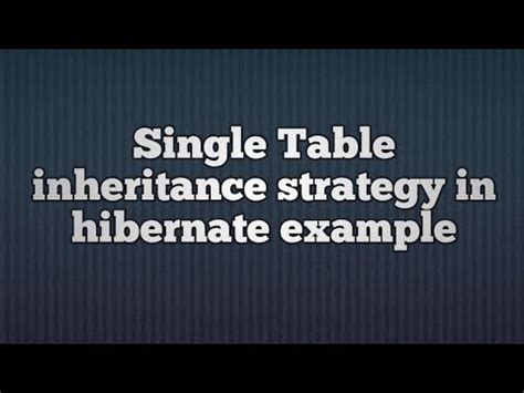 Single Table Inheritance Strategy In Hibernate YouTube